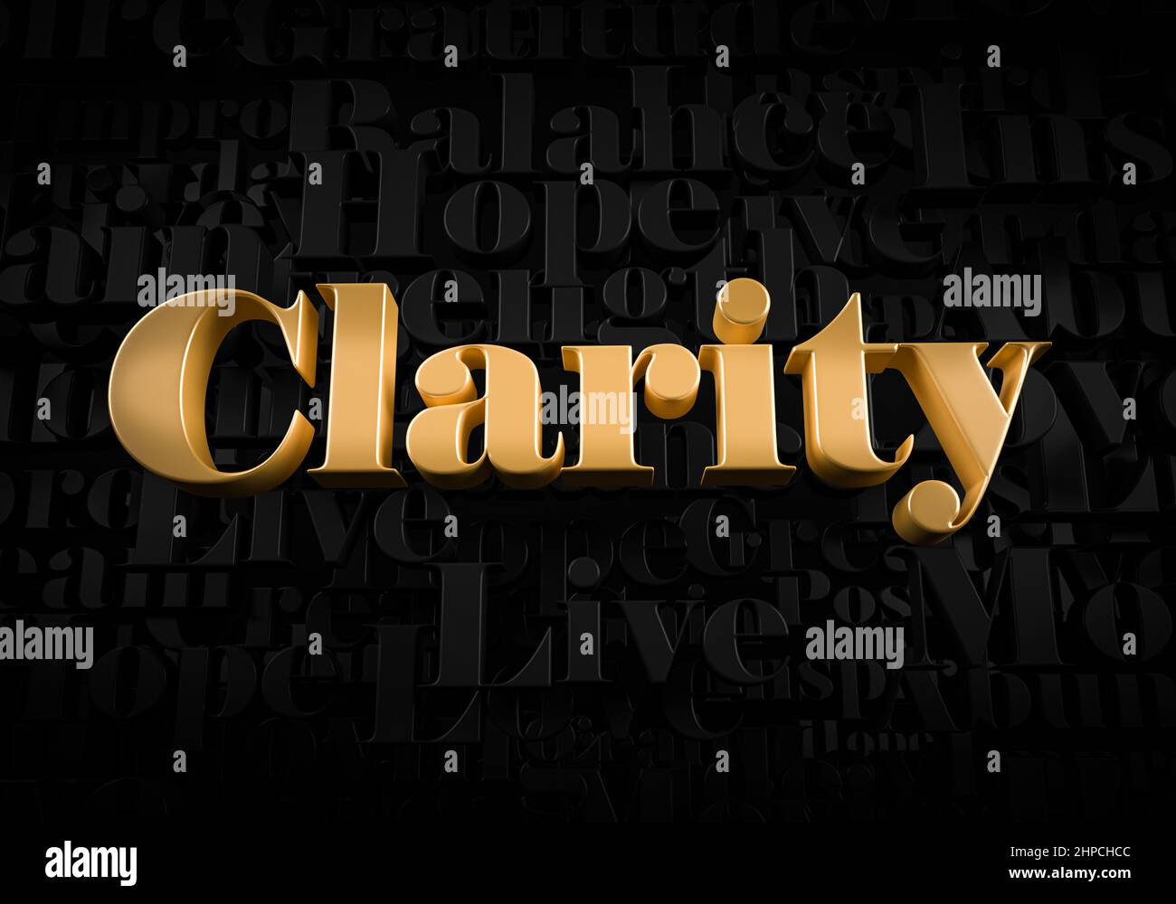 Clarity - Gold text on black text background - Motivational word 3D ...