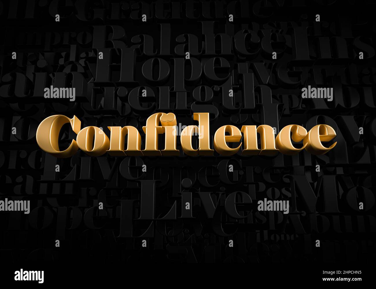Confidence - Gold text on black text background - Motivational word 3D ...