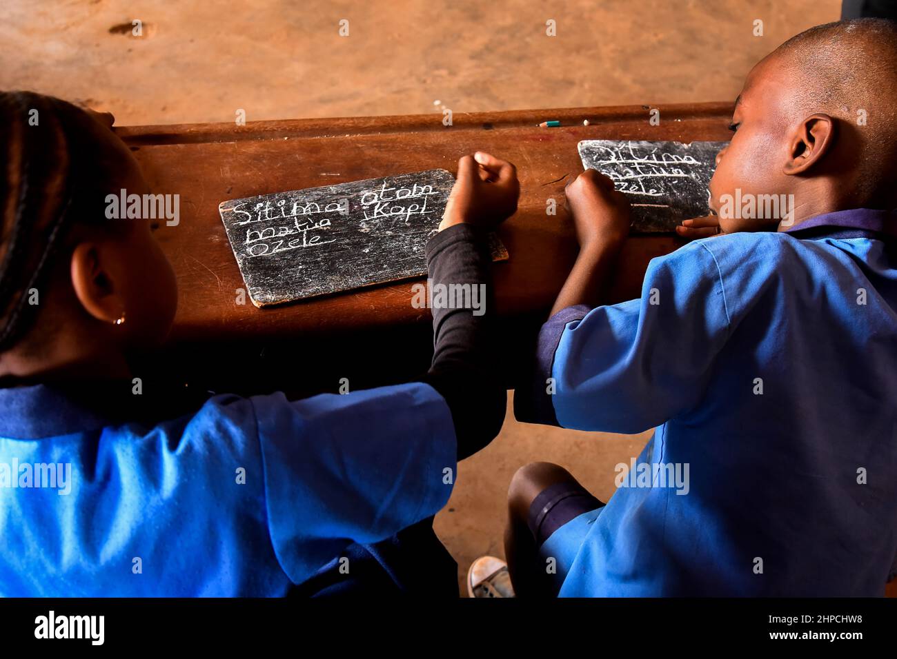 Yaounde, Cameroon. 14th Feb, 2022. Students learn to write in their ...