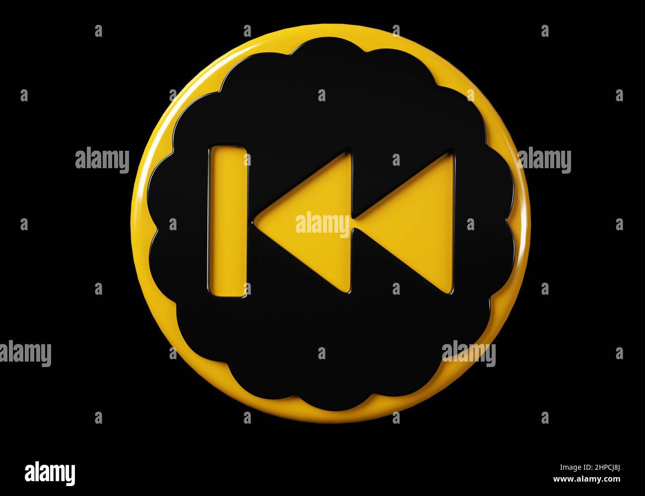 backward media button. buttons. Shiny icon with yellow frame and with ...