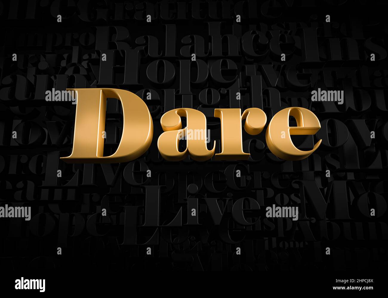 Dare - Gold text on black text background - Motivational word 3D ...