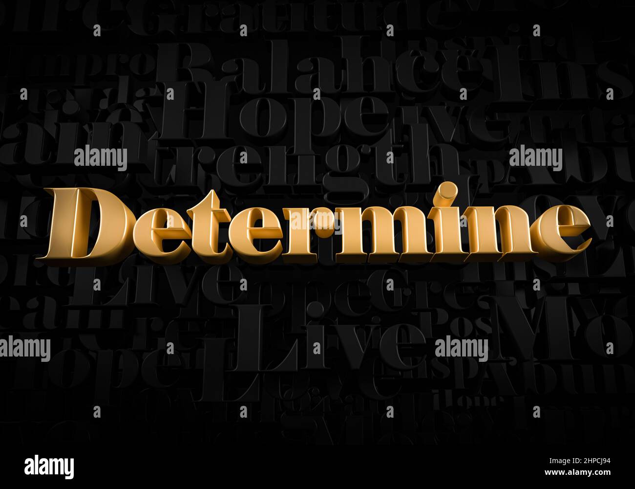 Determine - Gold text on black text background - Motivational word 3D ...
