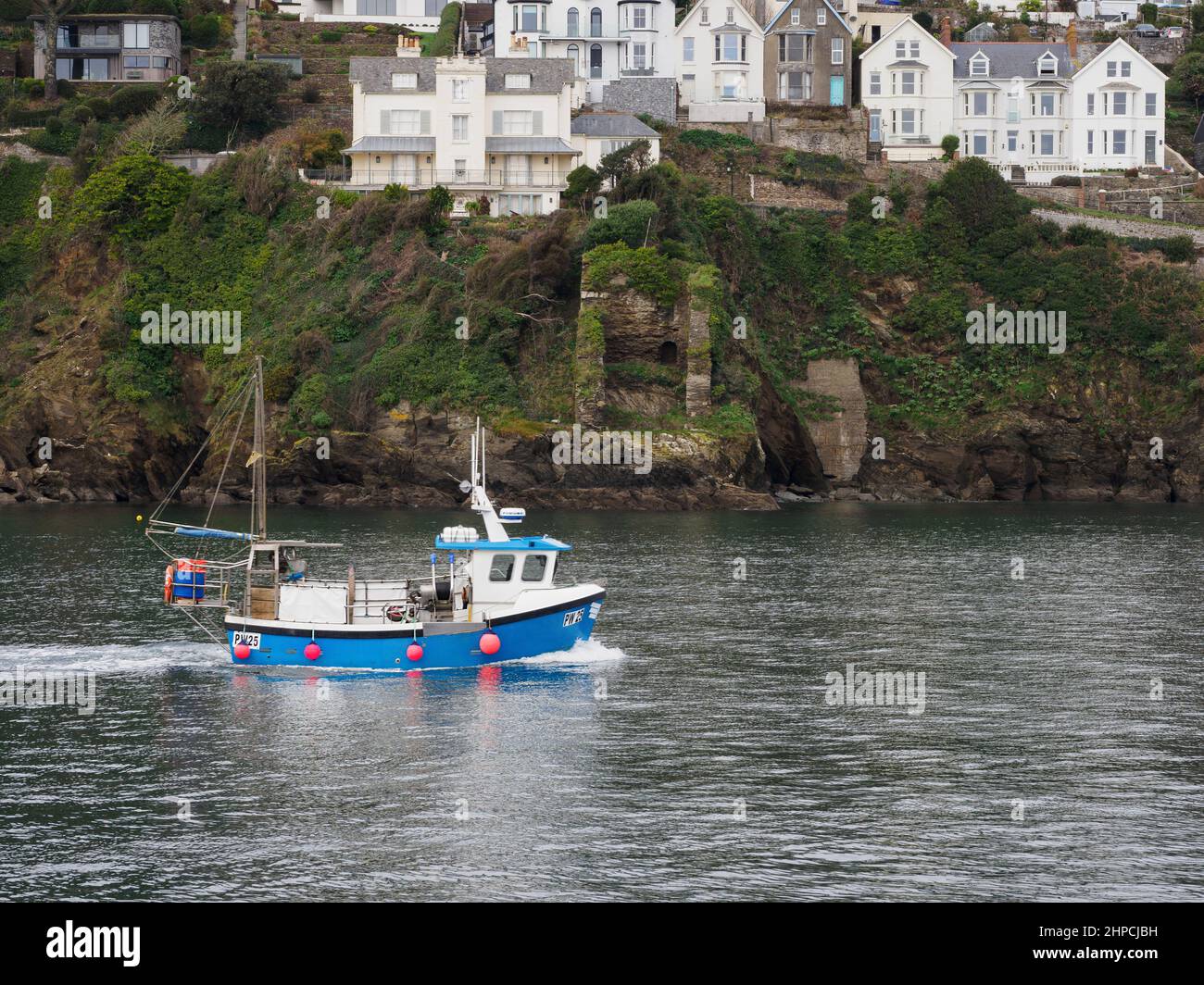 Fishing trawler passing the remains of the Fowey Blockhouse on it's way ...