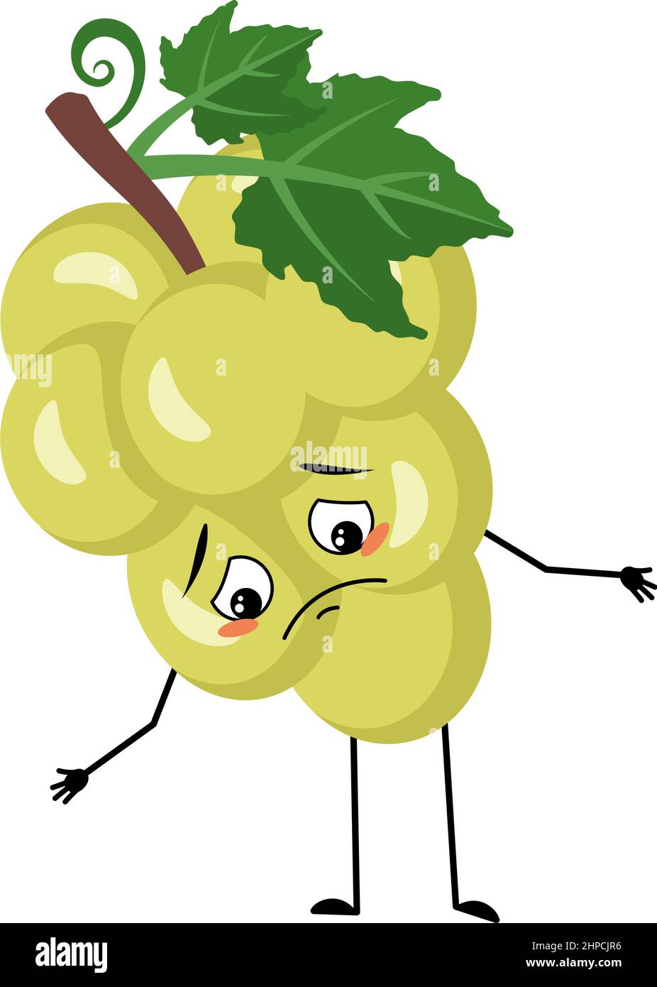 Grape character with sad emotions, depressed face, down eyes, arms and ...