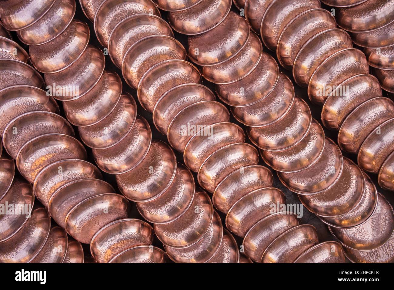 Carved copper plates with traditional carving on coppersmith Bazaar of ...