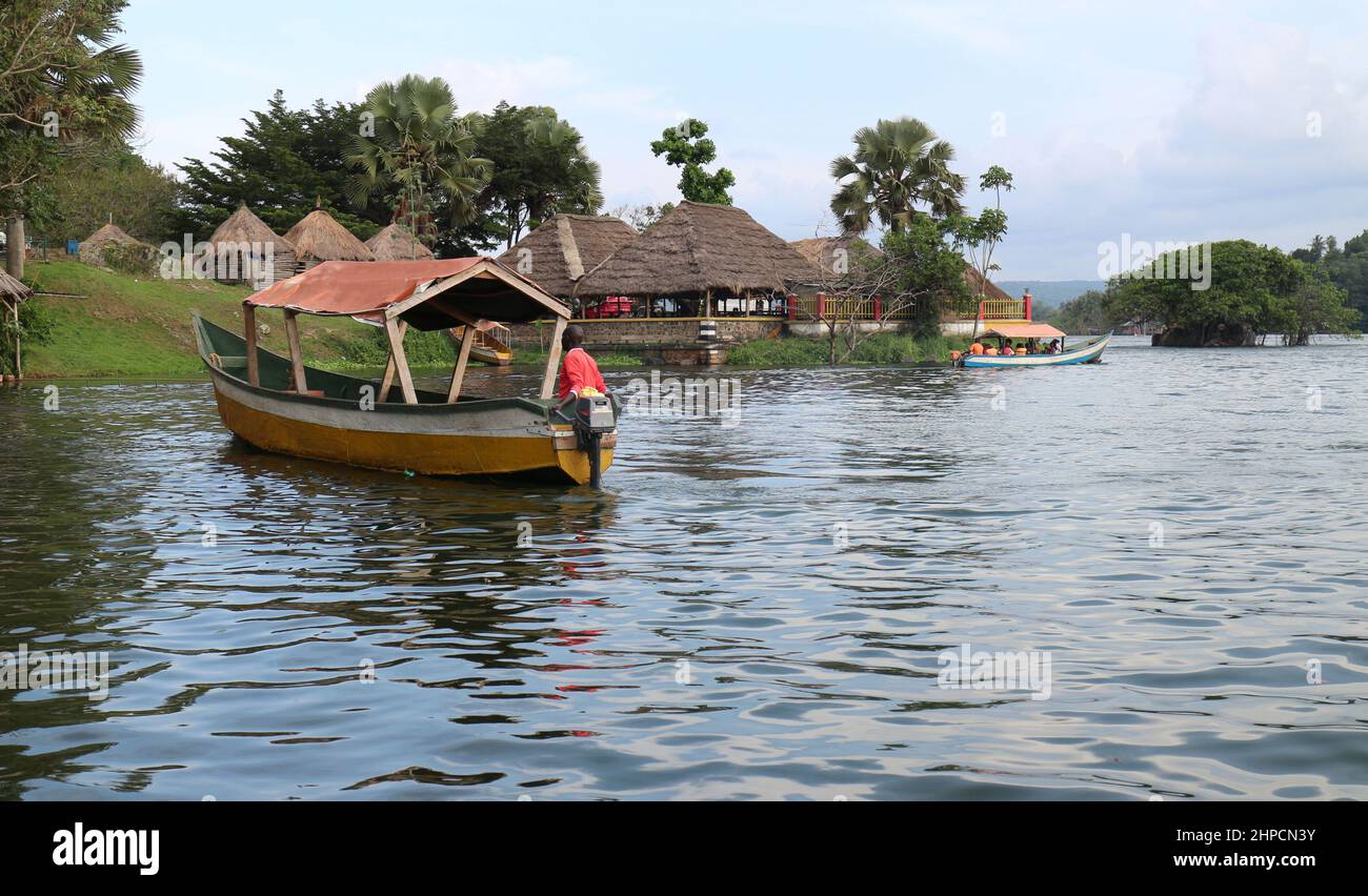 Boat tour on the Nile river. Small motor boat. The longest river in the ...