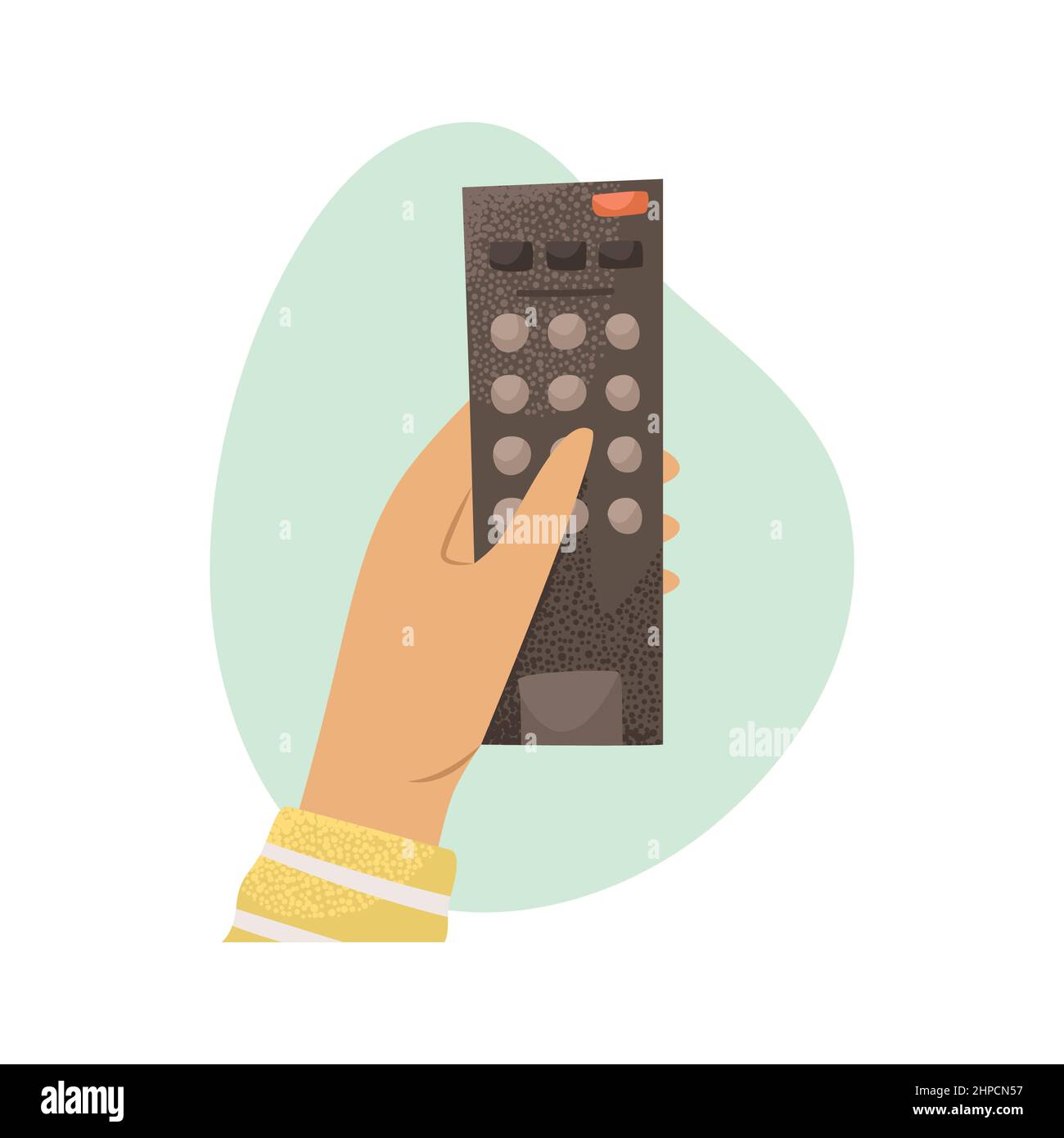 Vector illustration of a person switching channels with a TV remote ...