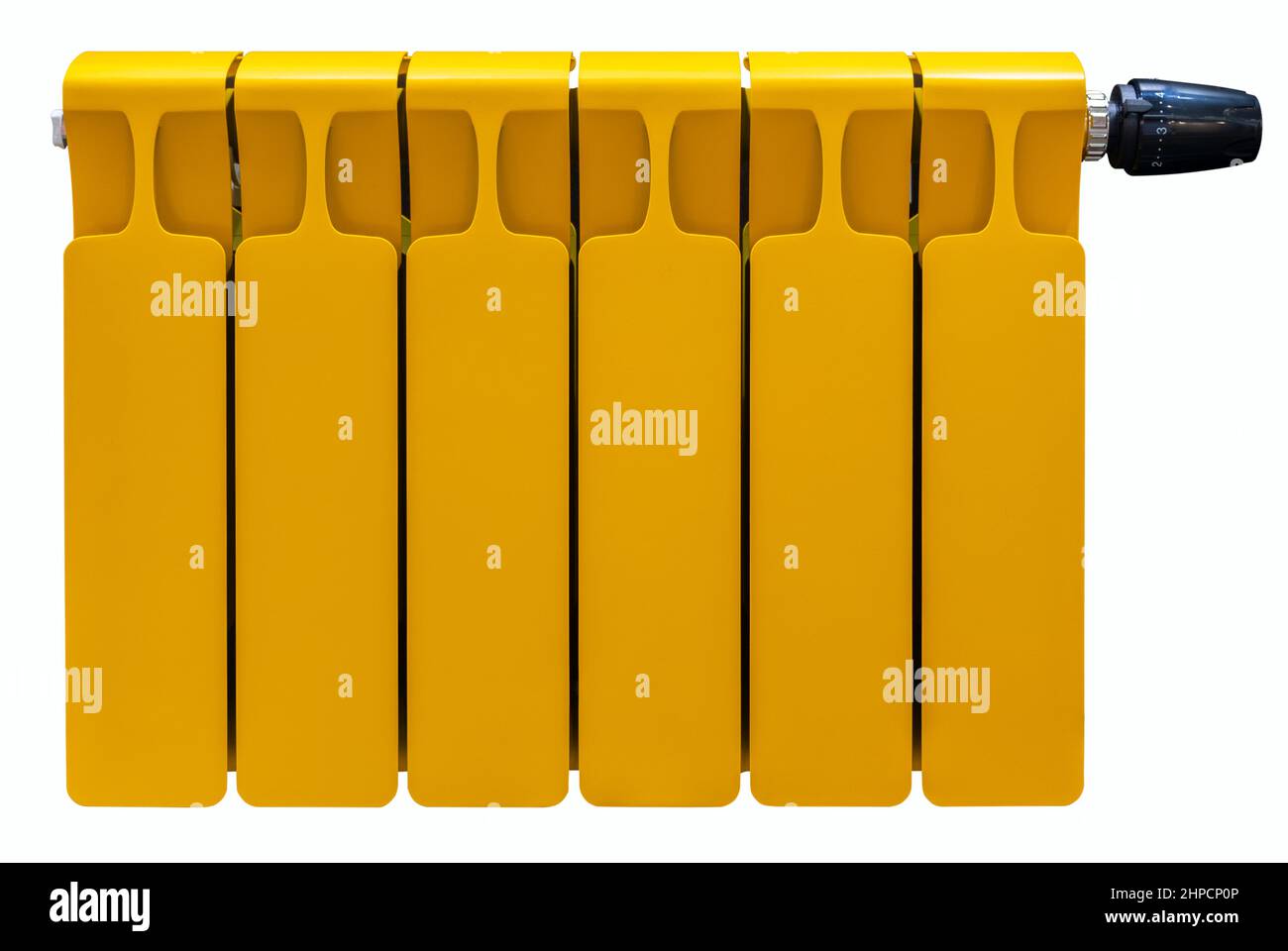 New water heating radiator in yellow color isolated on white background ...