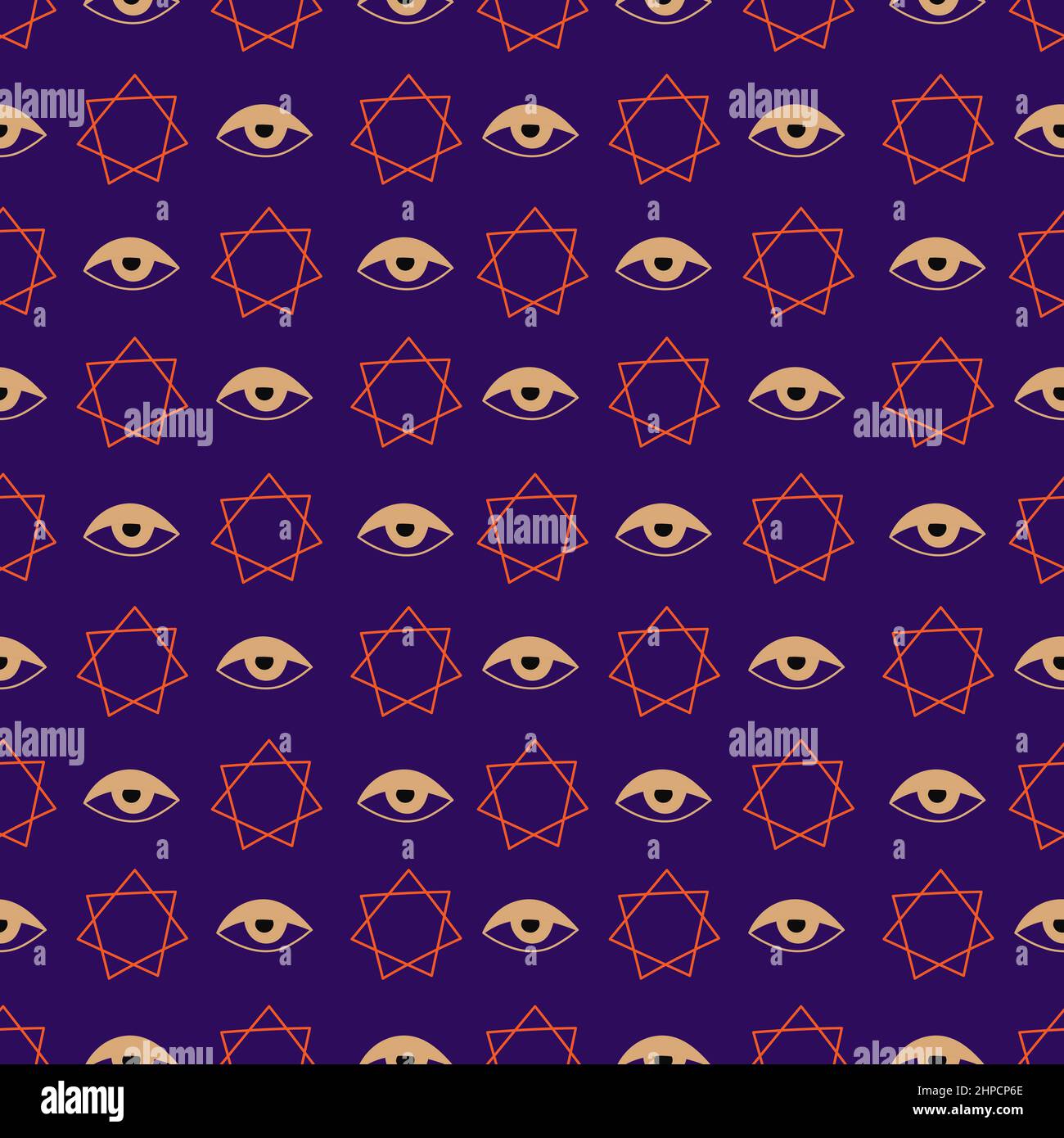Esoteric seamless pattern with hand drawn magic symbols on purple ...
