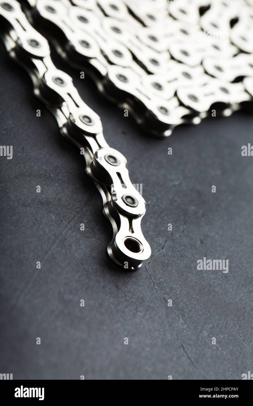 Shiny mountain bike chain on dark background with free space Stock ...
