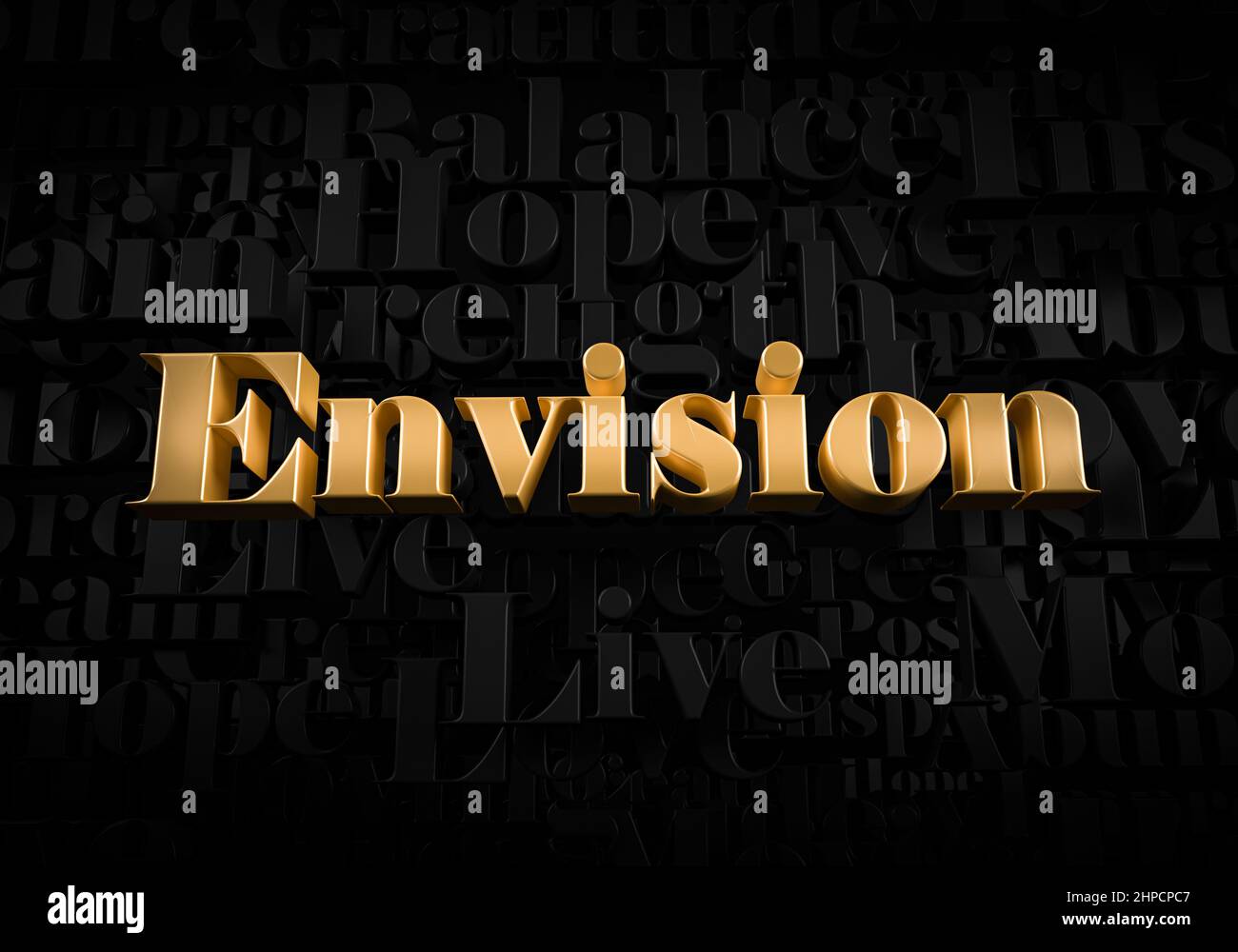 Envision - Gold text on black text background - Motivational word 3D ...