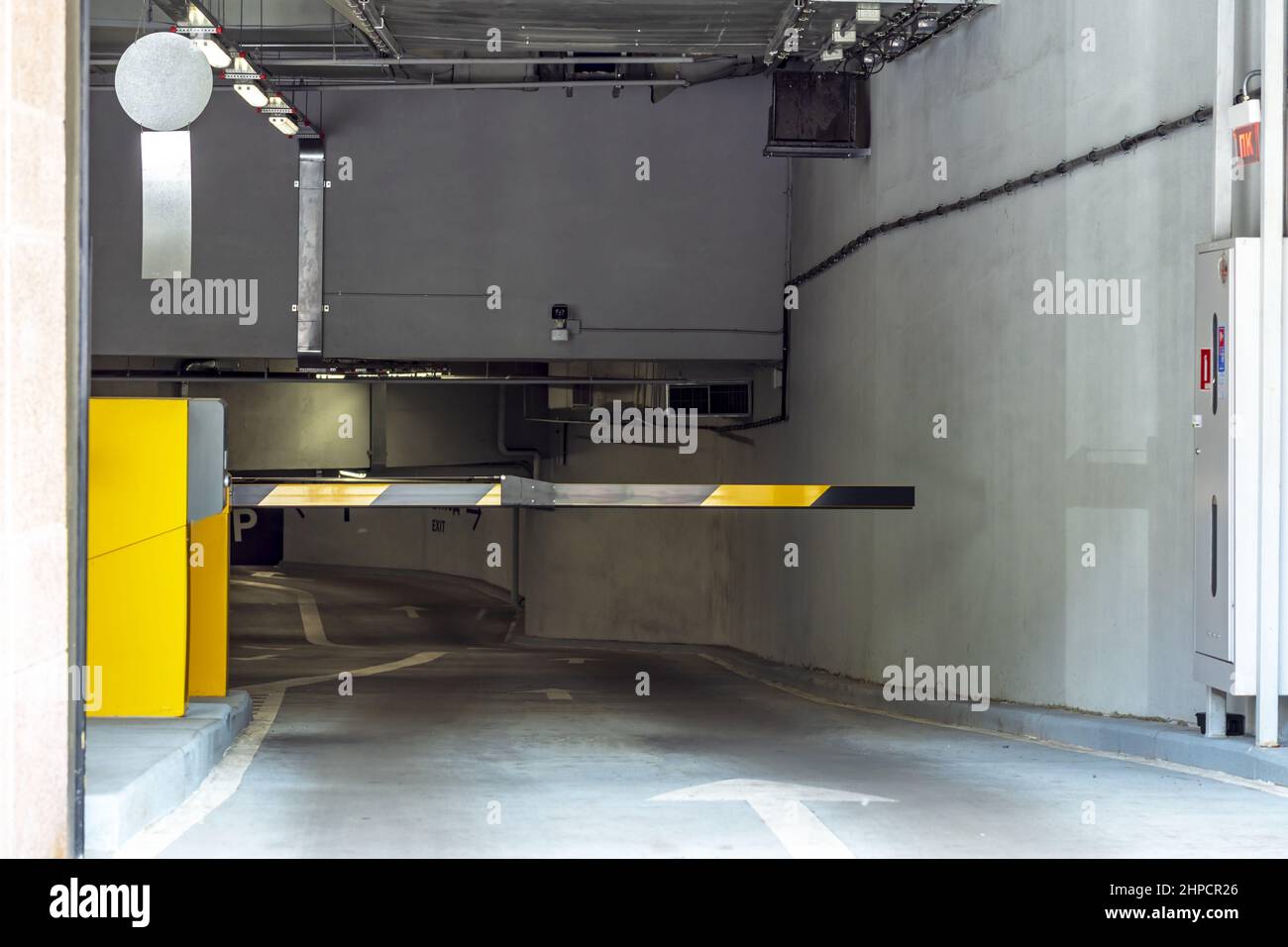 entrance to the parking lot. Barrier in an underground parking. carpark ...