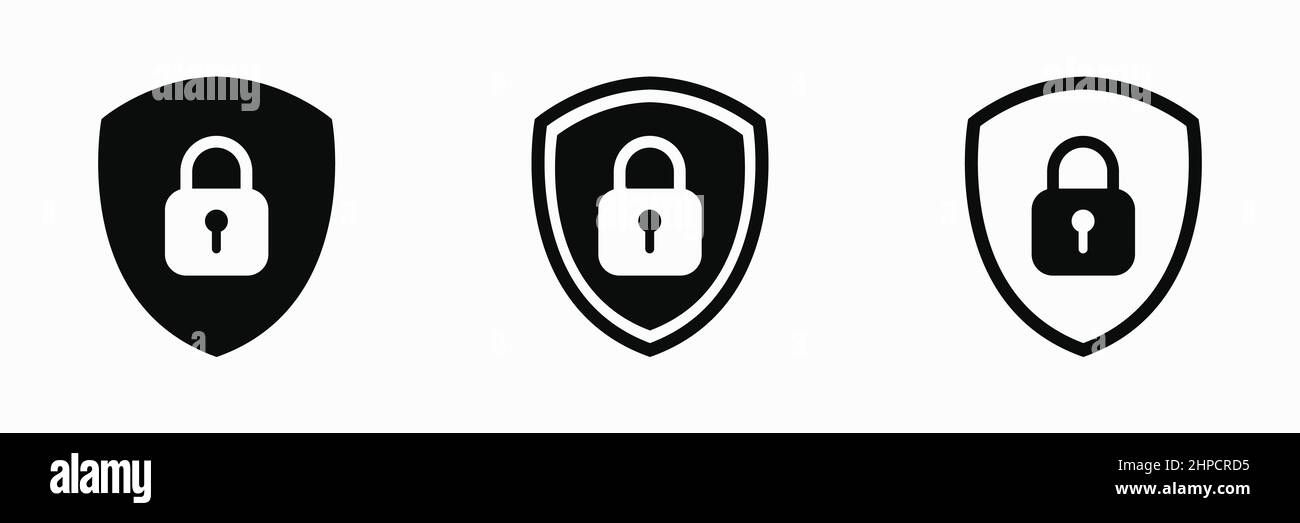 Shield padlock lock icon set. Vector clipart illustration on white ...