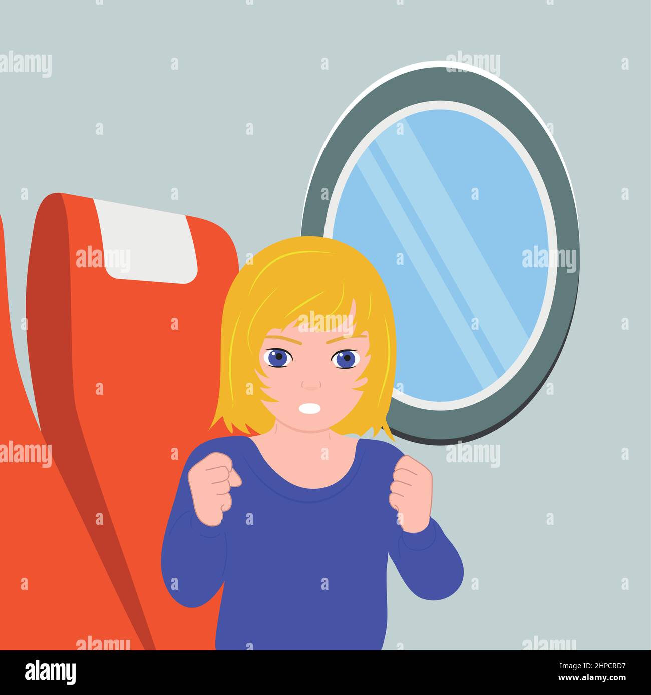 Child travels by plane.Safe flight concept. Vector illustration of a ...