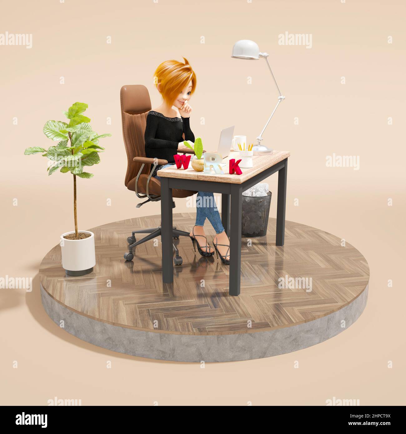 Cartoon 3D business characters working in office Stock Photo - Alamy