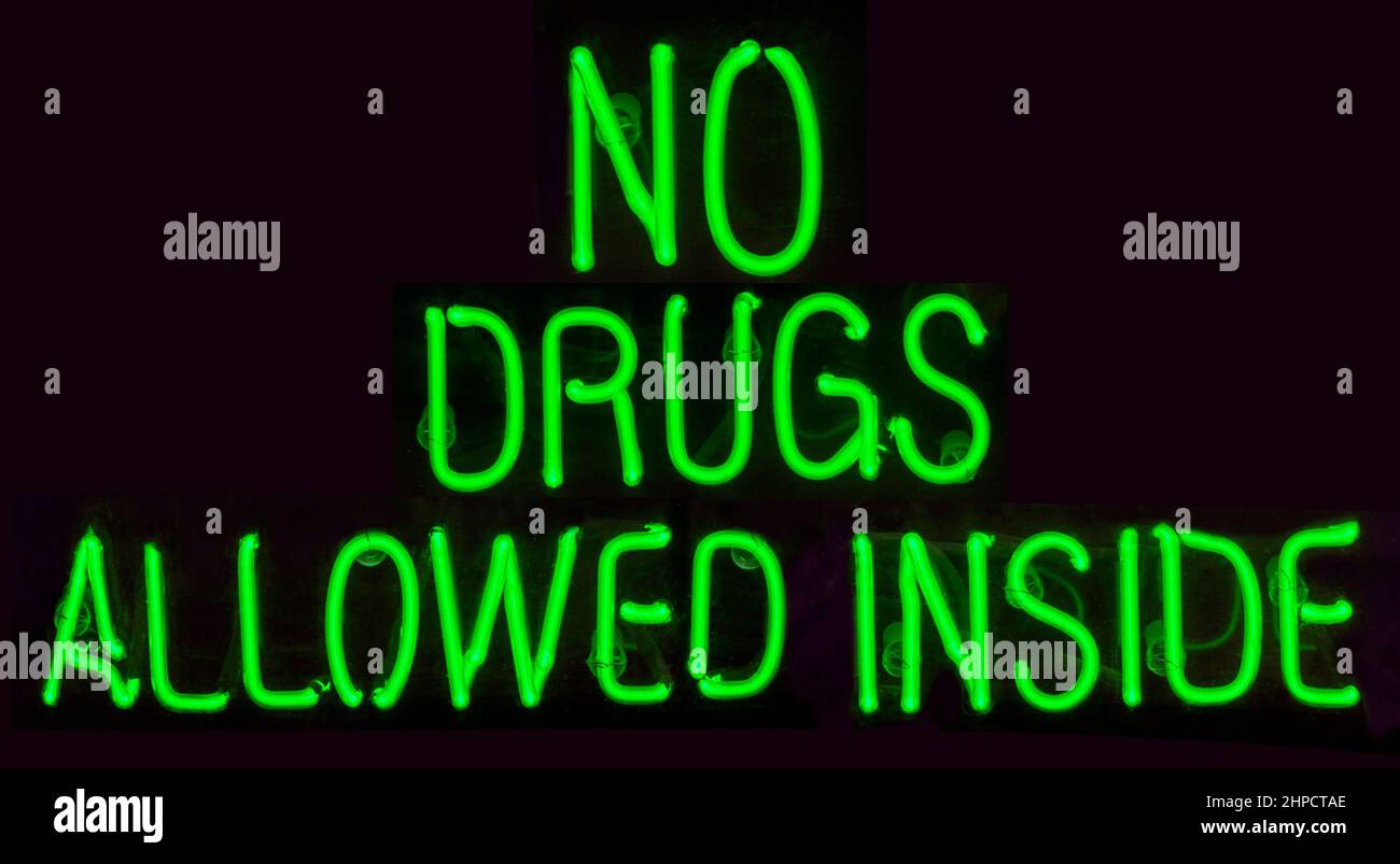 Red Neon Sign - No Drugs Allowed Inside Stock Photo - Alamy