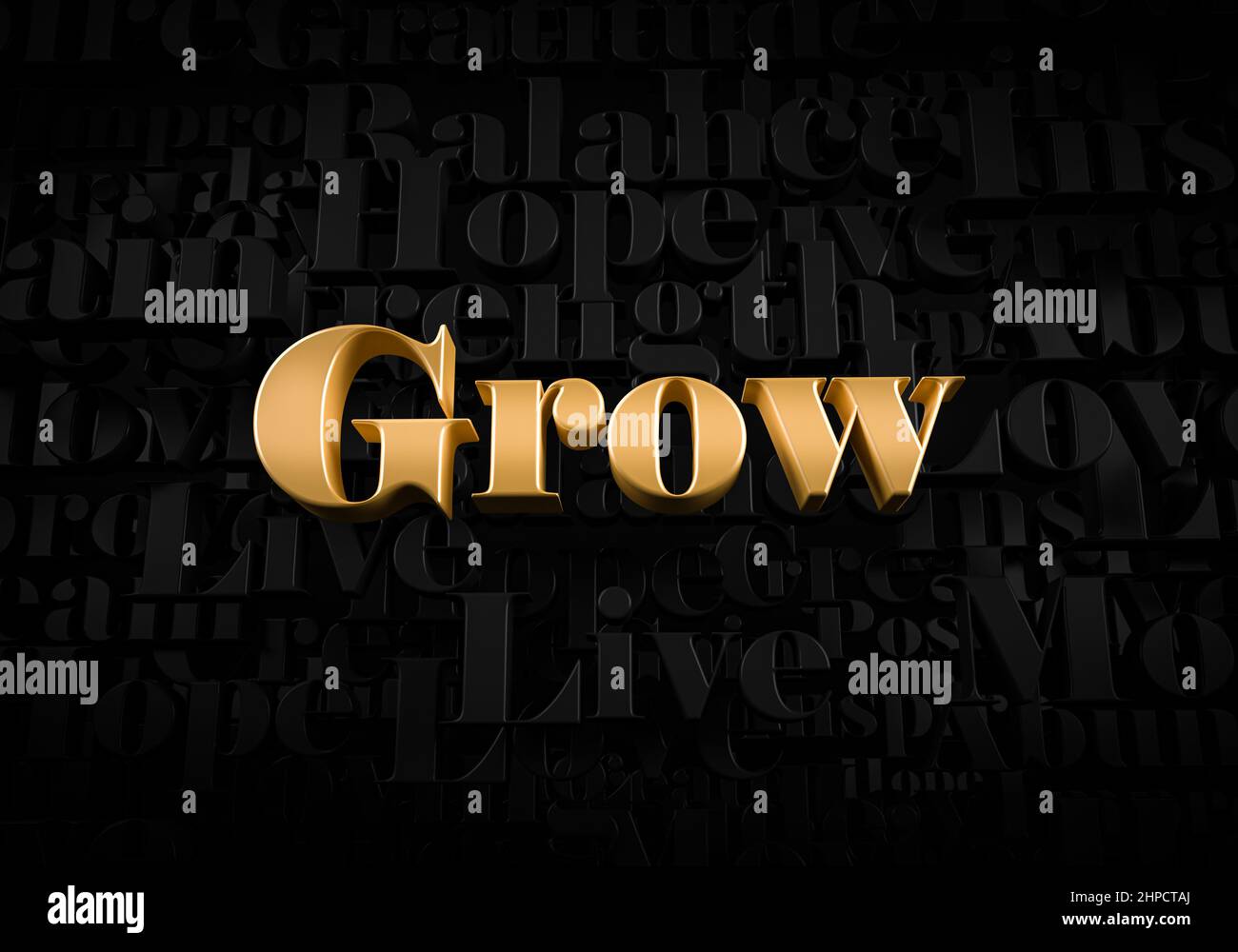 Glow - Gold text on black text background - Motivational word 3D ...