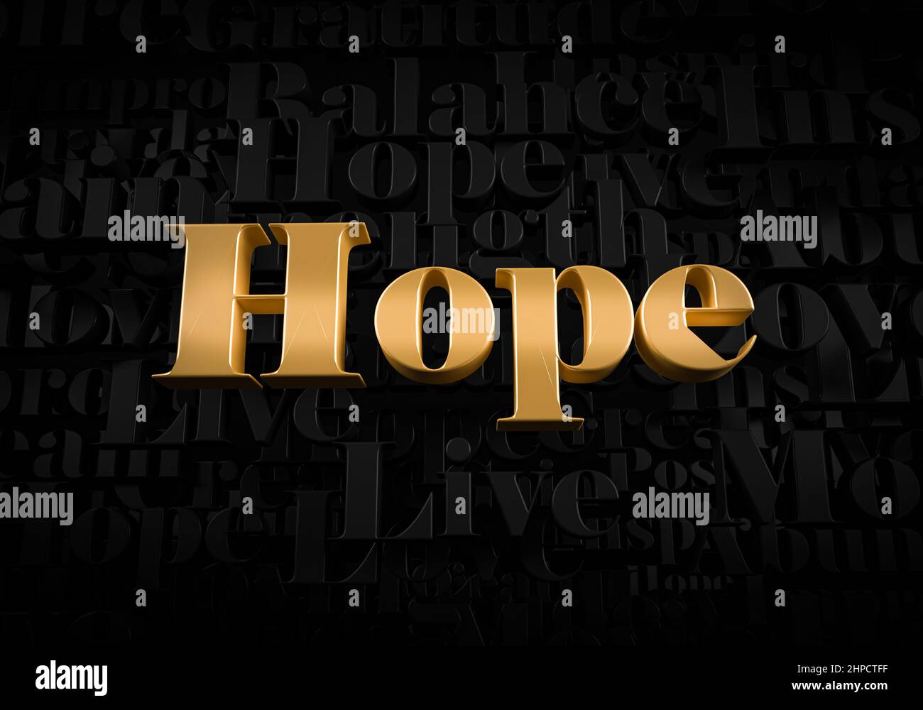 Hope - Gold text on black text background - Motivational word 3D ...