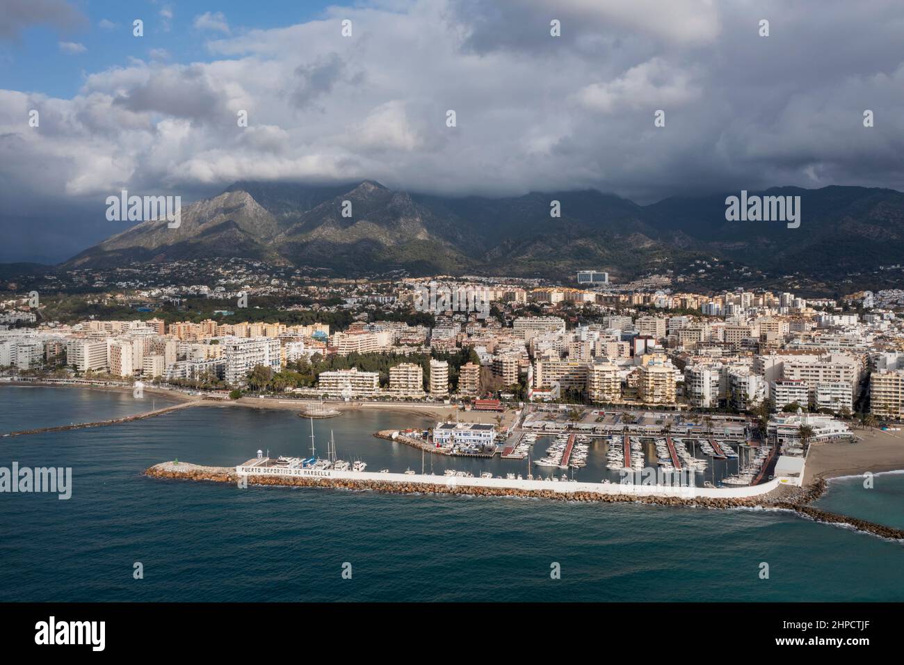 aerial view of the beautiful marina of the municipality of Marbella ...