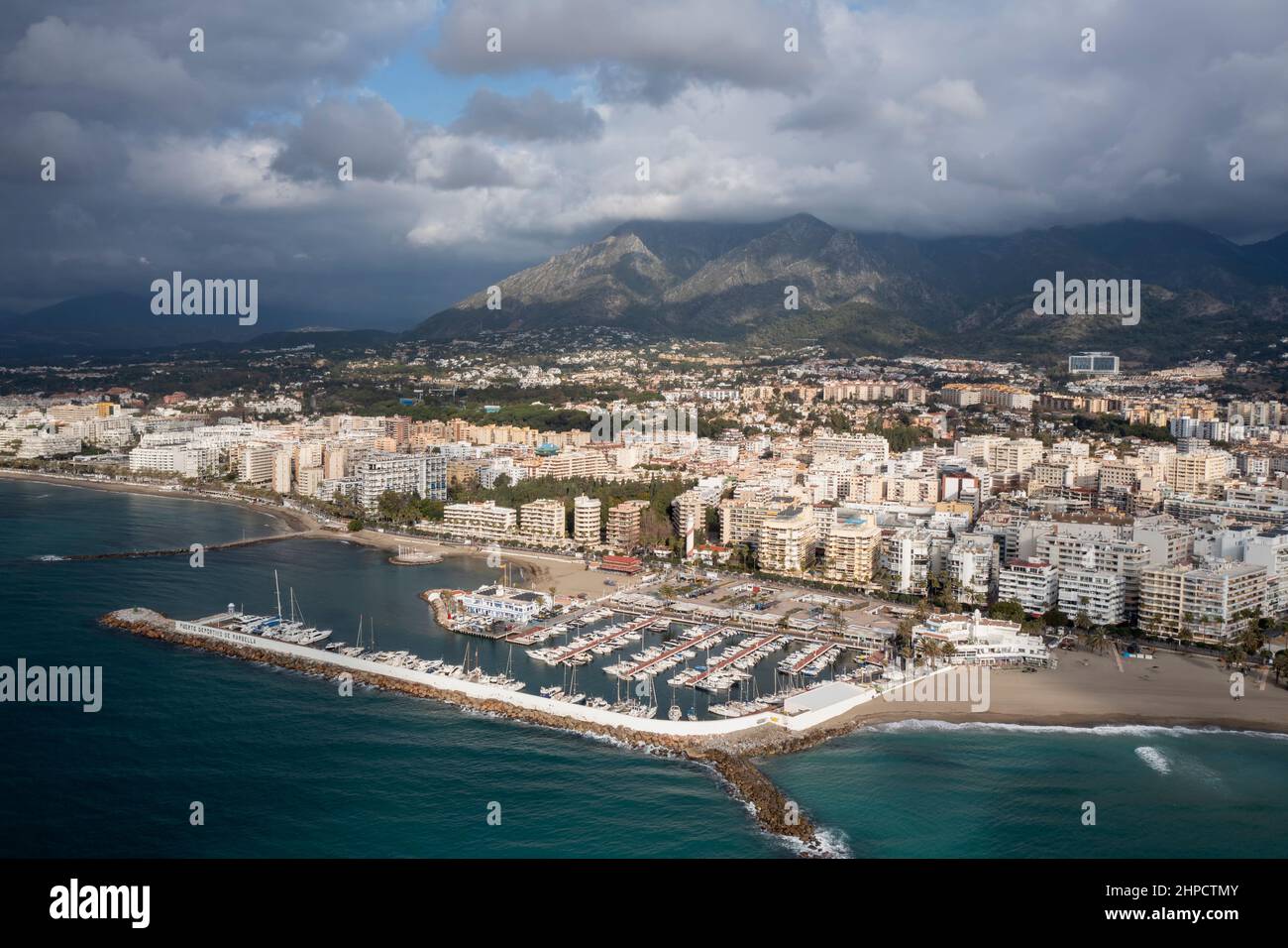 aerial view of the beautiful marina of the municipality of Marbella ...