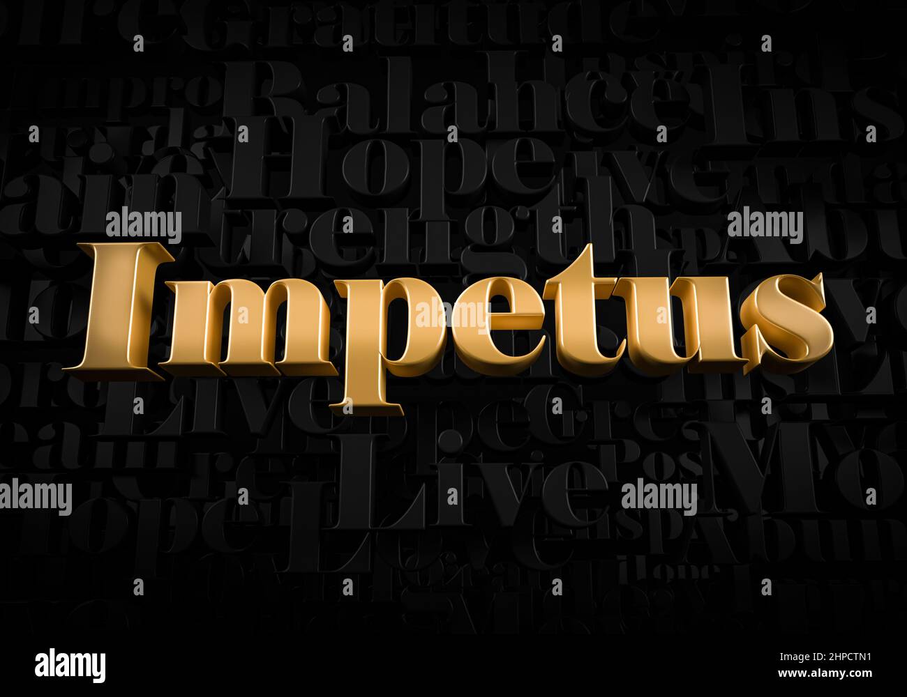 Impetus - Gold text on black text background - Motivational word 3D ...