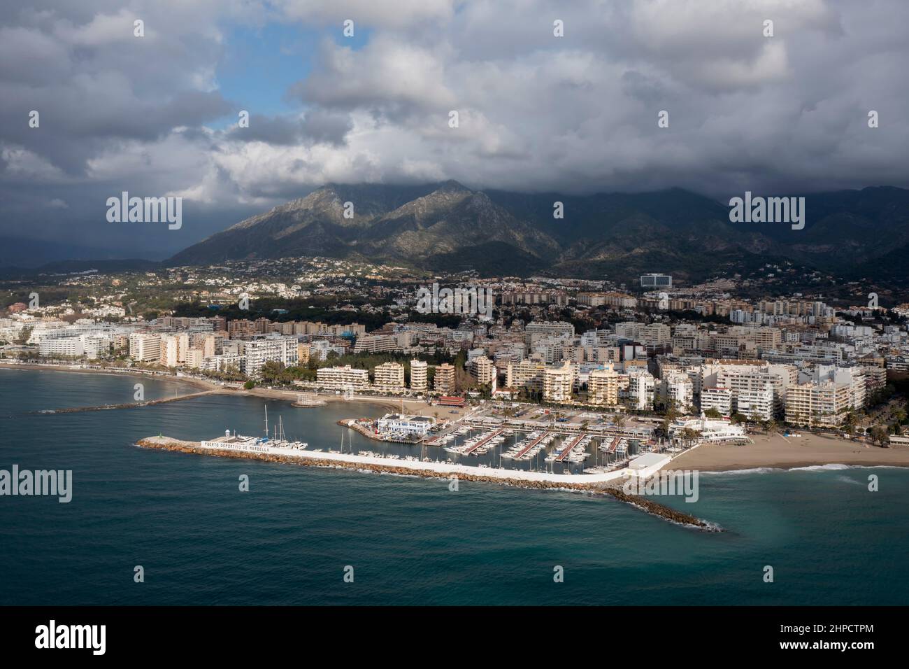 aerial view of the beautiful marina of the municipality of Marbella ...