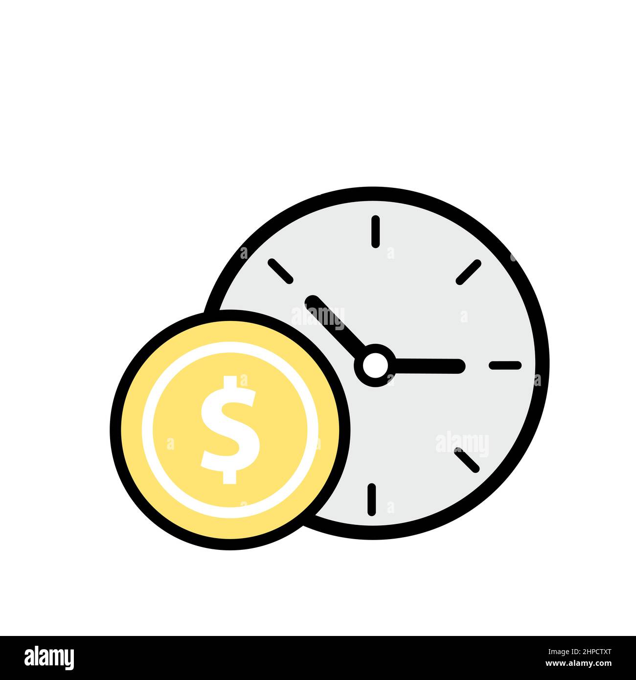 Clock and coin. Dollar icon. Vector flat icon on white background ...