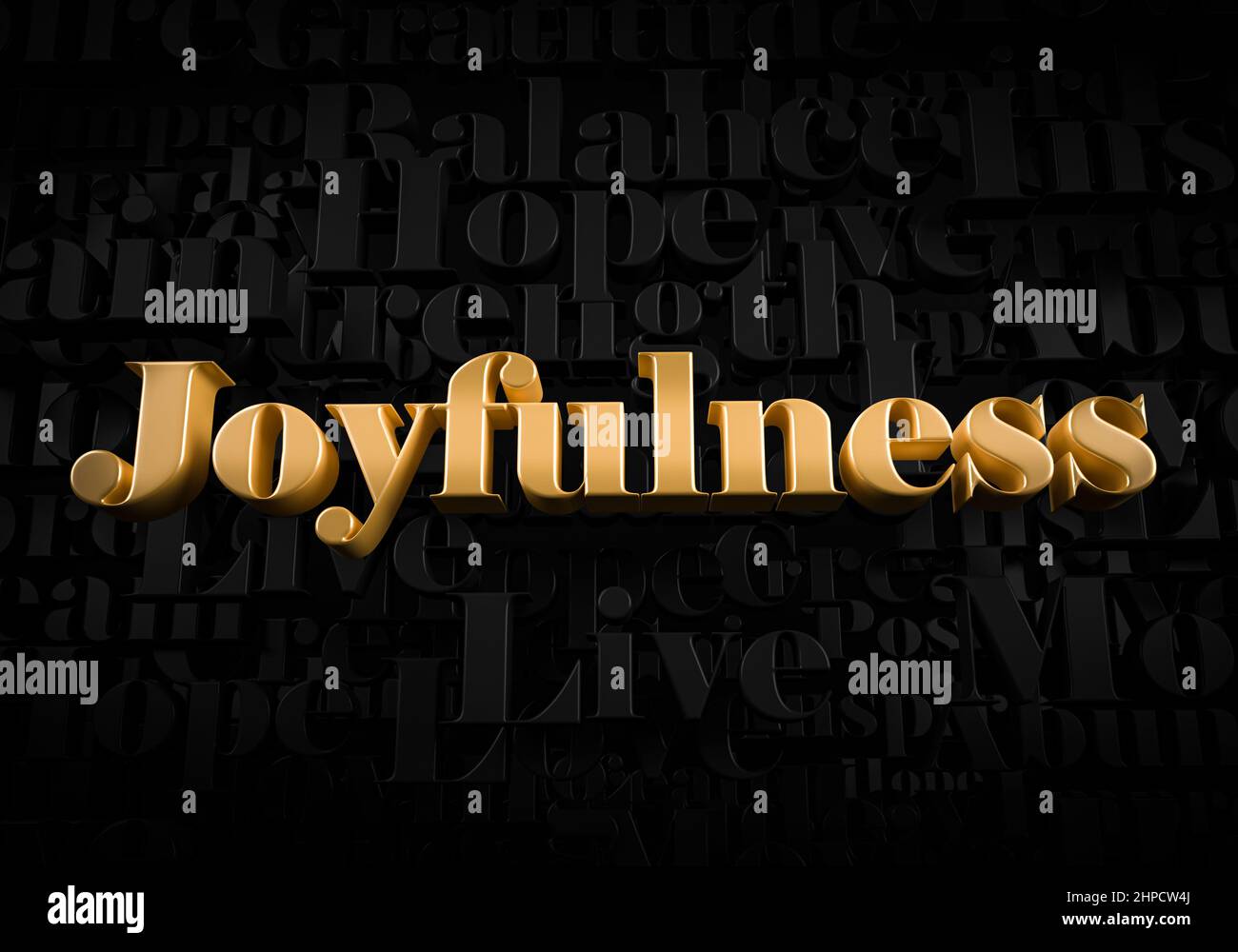 Joyfulness - Gold text on black text background - Motivational word 3D ...