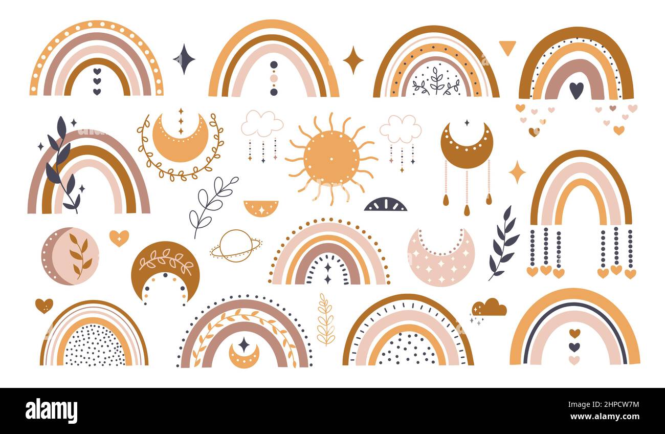 Cute boho rainbows clipart for nursery decoration with cute rainbows ...