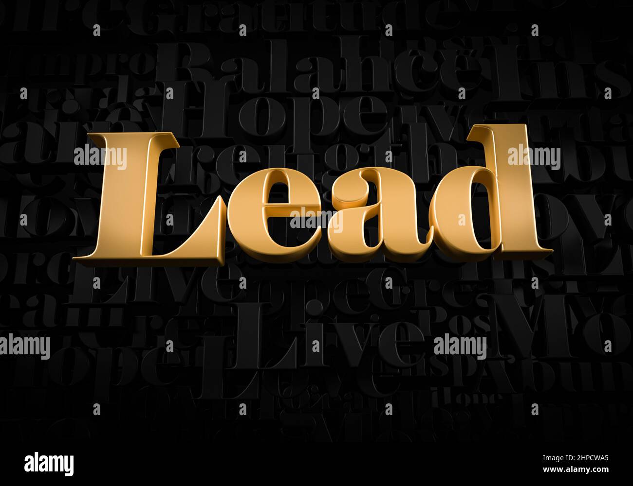 Lead - Gold text on black text background - Motivational word 3D ...