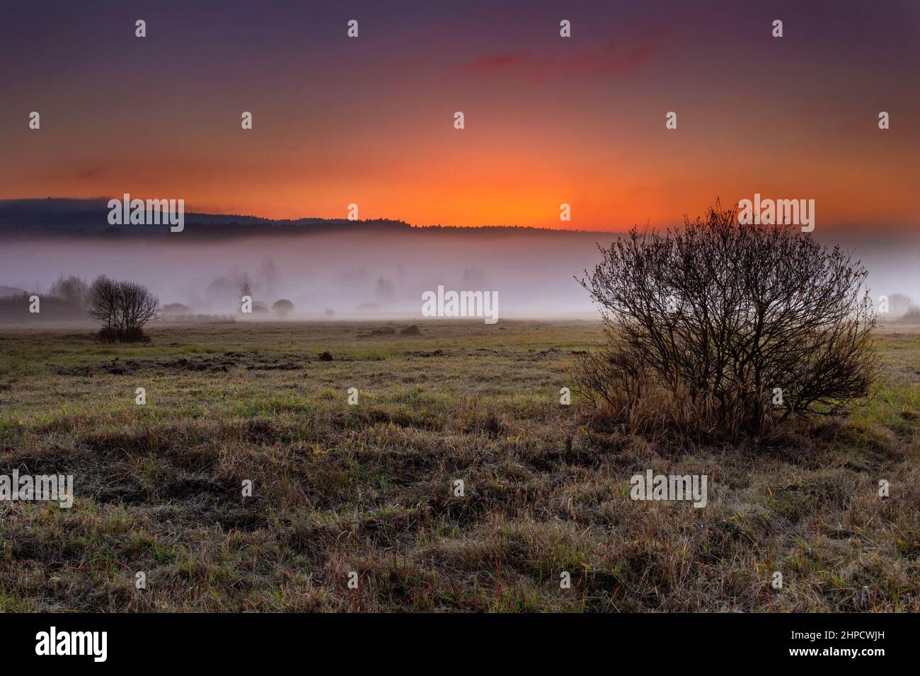 Beautiful sunset in nature during temperature inversion. Natural ...