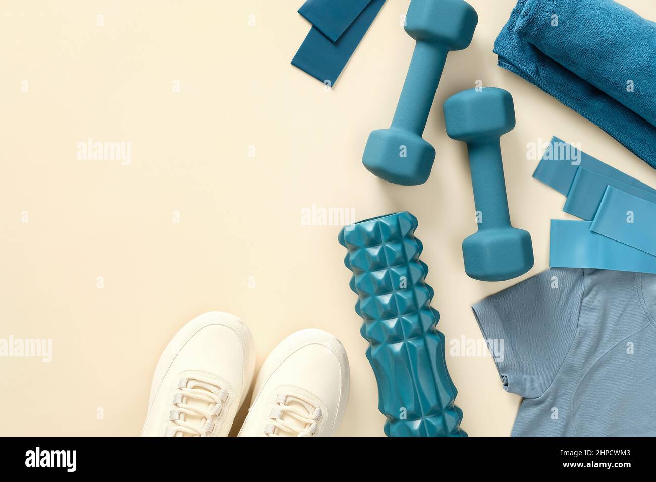 Top view fitness equipment hi-res stock photography and images - Alamy