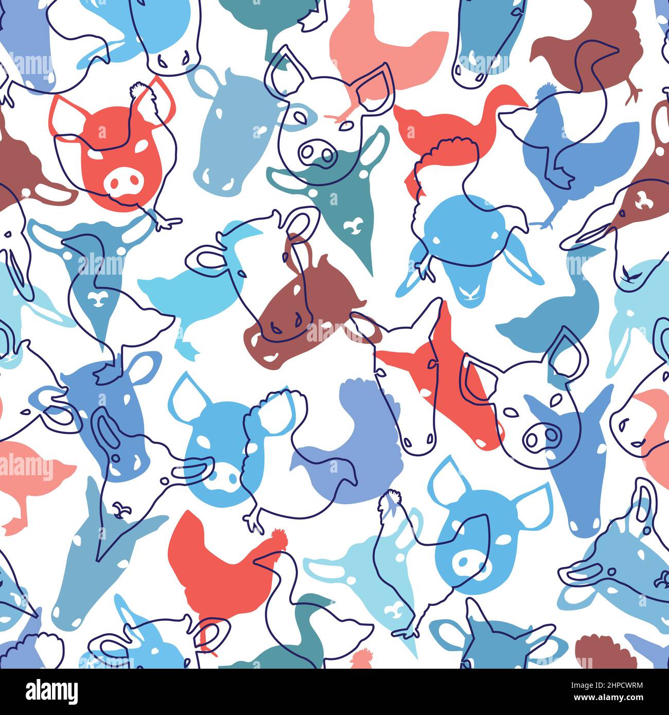Blue Red Farm Animal Pattern Design Stock Vector Image & Art - Alamy