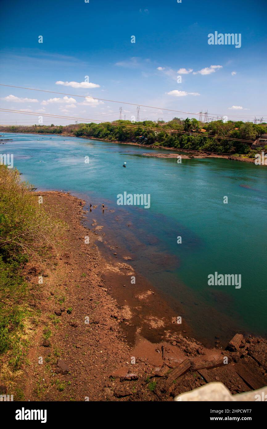 Vertical shot of a river with beautiful blue color on a hot weather ...