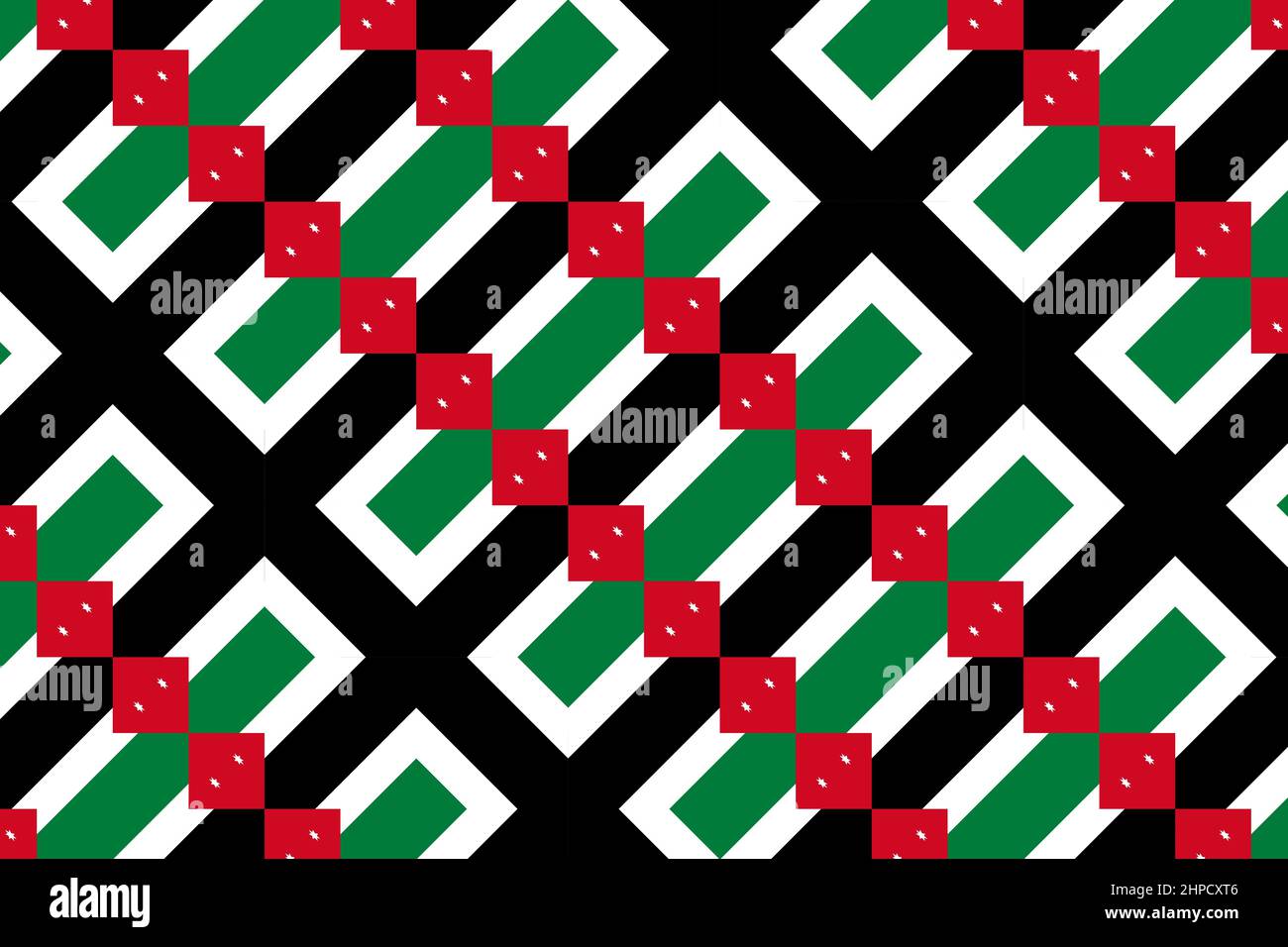 Geometric pattern in the colors of the national flag of Jordan. The ...