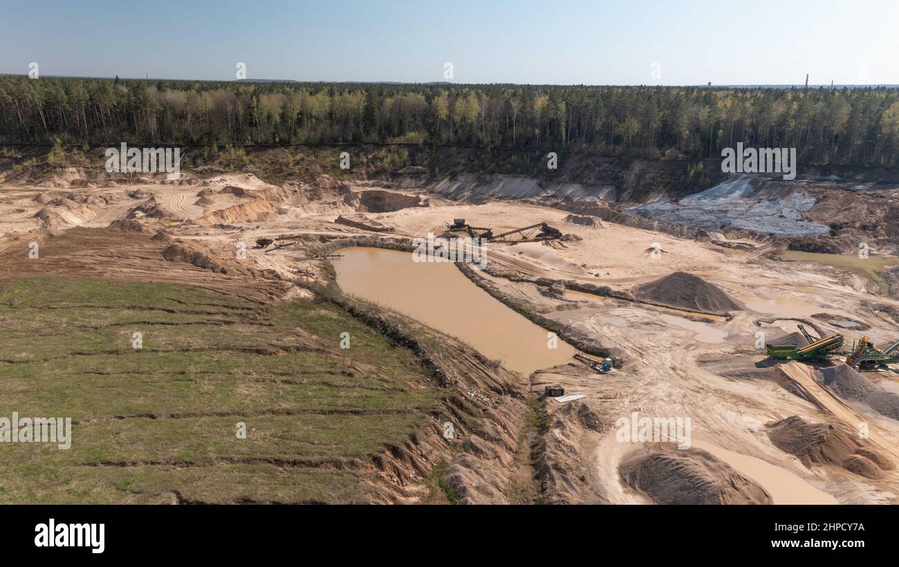 Panoramic view of the sand quarry on a clear summer day Stock Photo - Alamy