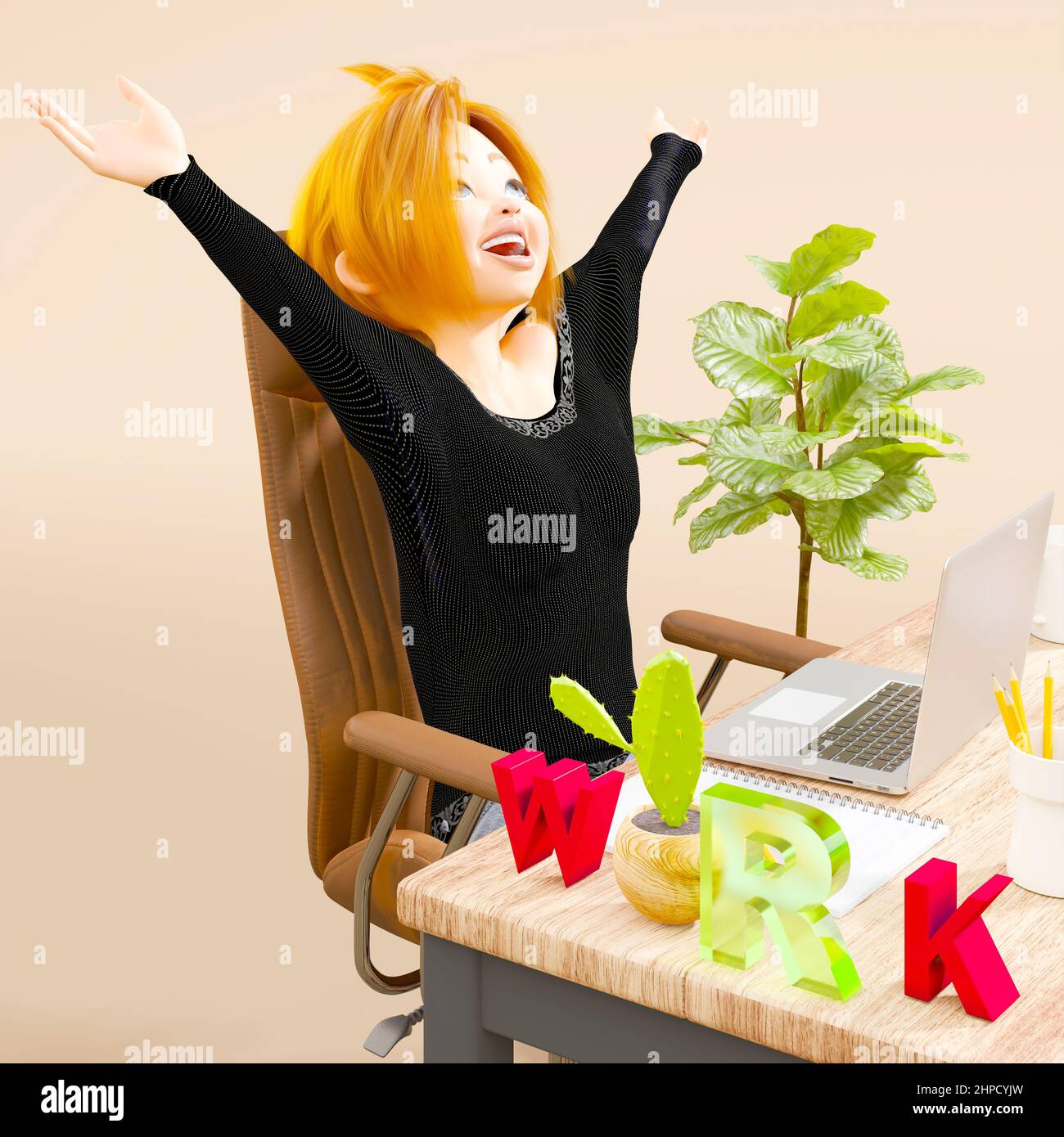 Cartoon 3D business characters working in office Stock Photo - Alamy