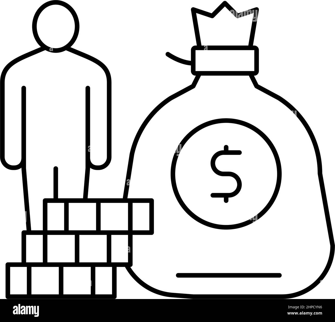 human money bag and coin heap line icon vector illustration Stock ...
