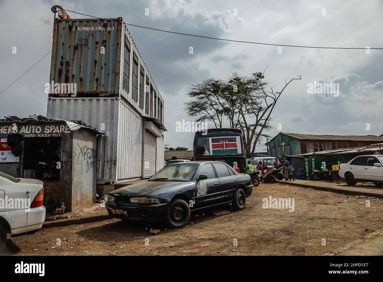 A view through Kibera's old bus station formerly known as Olympic Bus ...