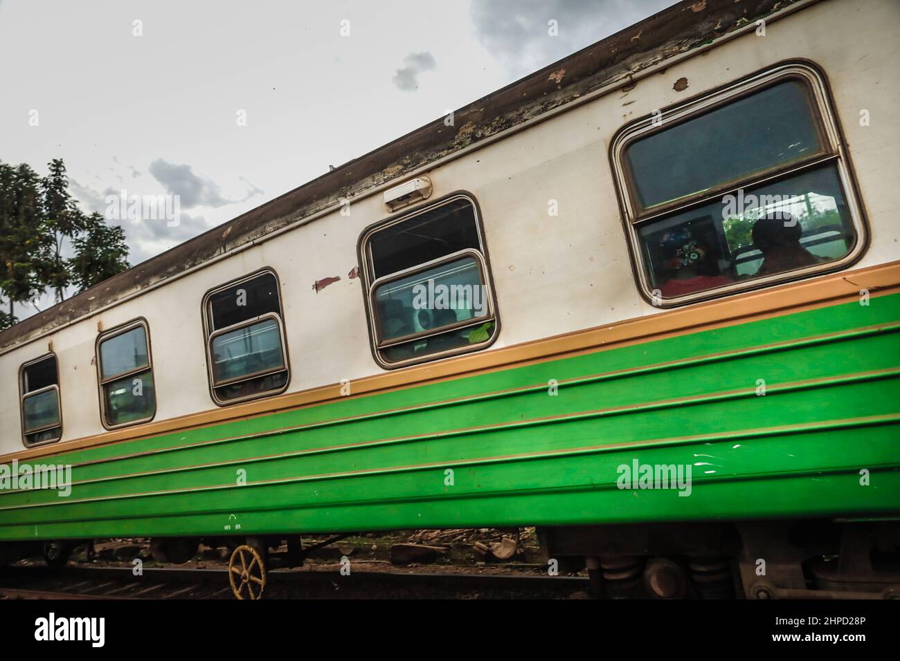 A local passengers train approaches it's makeshift station in Kibera ...