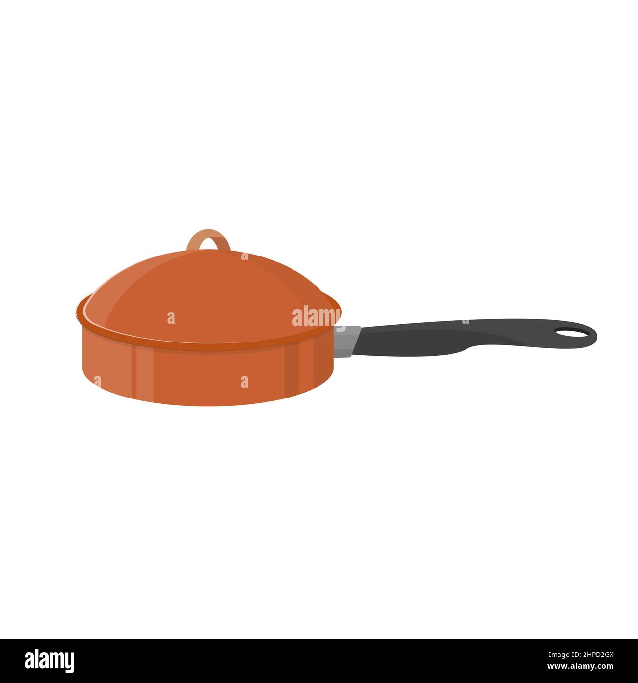 Detailed saucepan with lid symbol in cartoon style on white. Frying pan ...