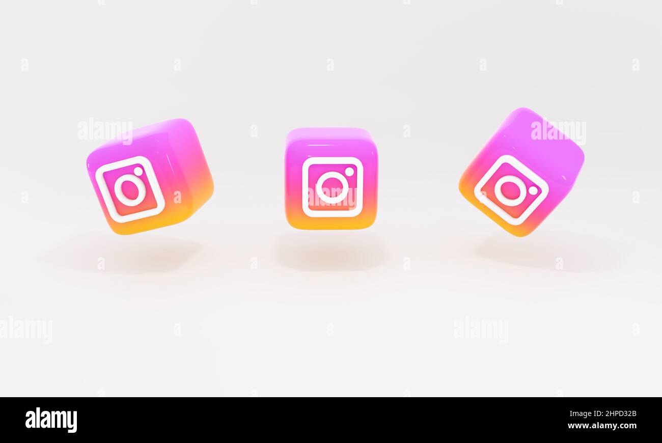 3d set of instagram icons in a cube. popular social media instagram ...