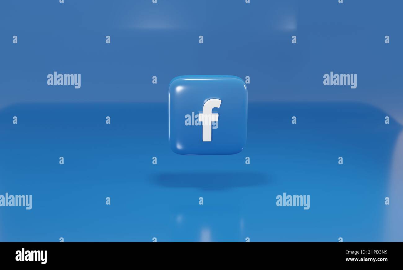 3d volumetric Facebook icon in a cube. popular social media Facebook ...
