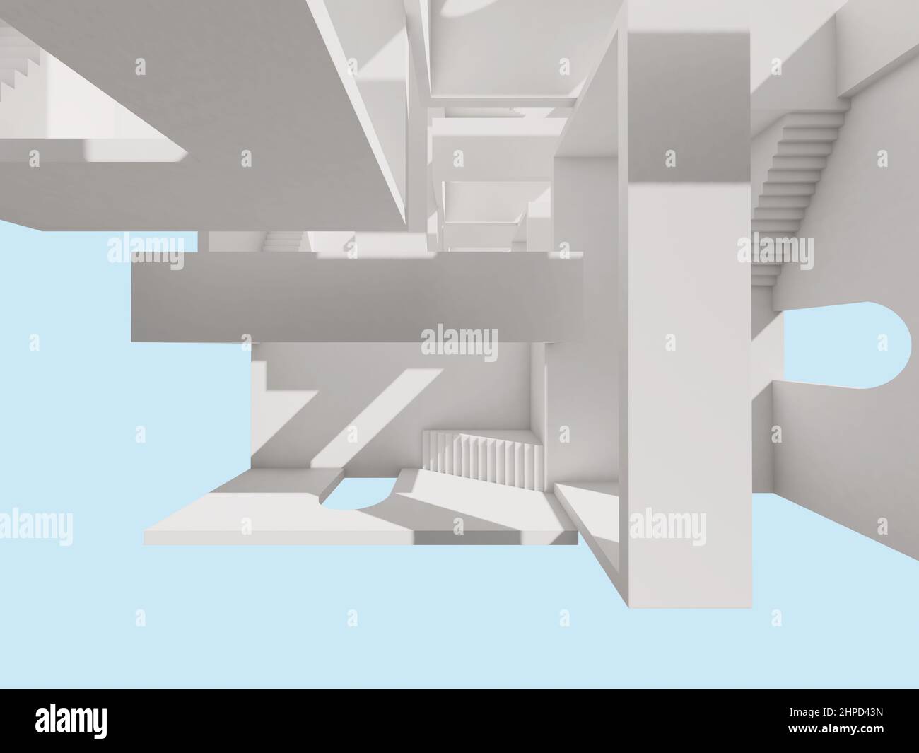 Abstract architectural template, top view of an empty white building ...
