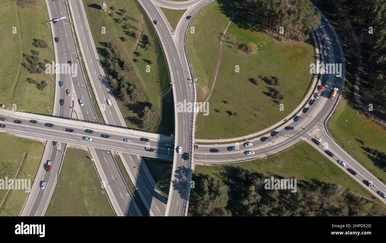 Highway Multilevel Junction Interchange Crossing Road Busy City traffic ...