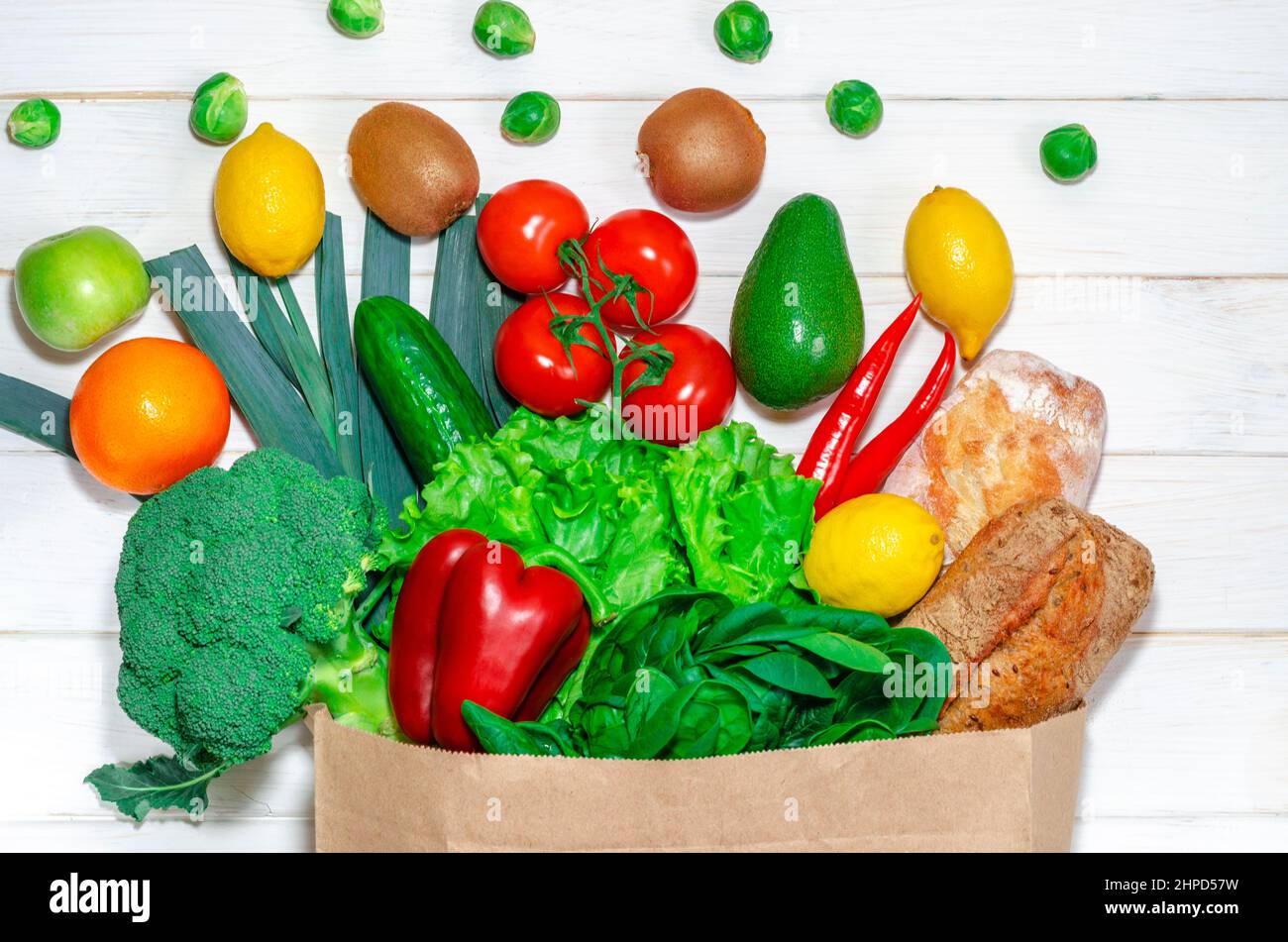 Delivery healthy food background. Vegan vegetarian food in paper bag ...