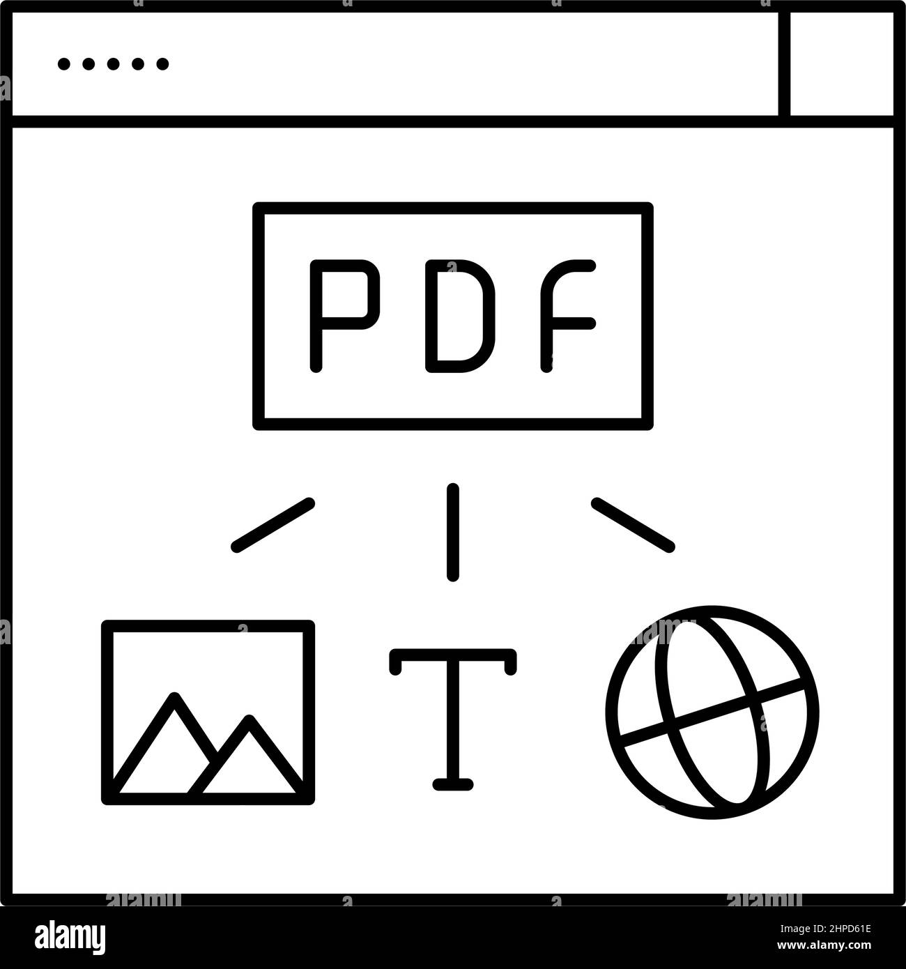 image, text and web site page to pdf file line icon vector illustration ...