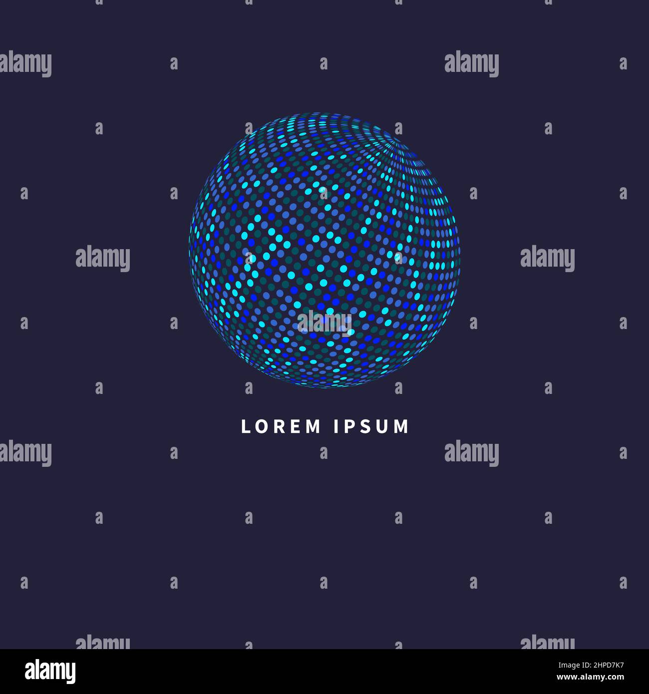 3d blue sphere with dots. Globe, networking symbol. Abstract geometric ...