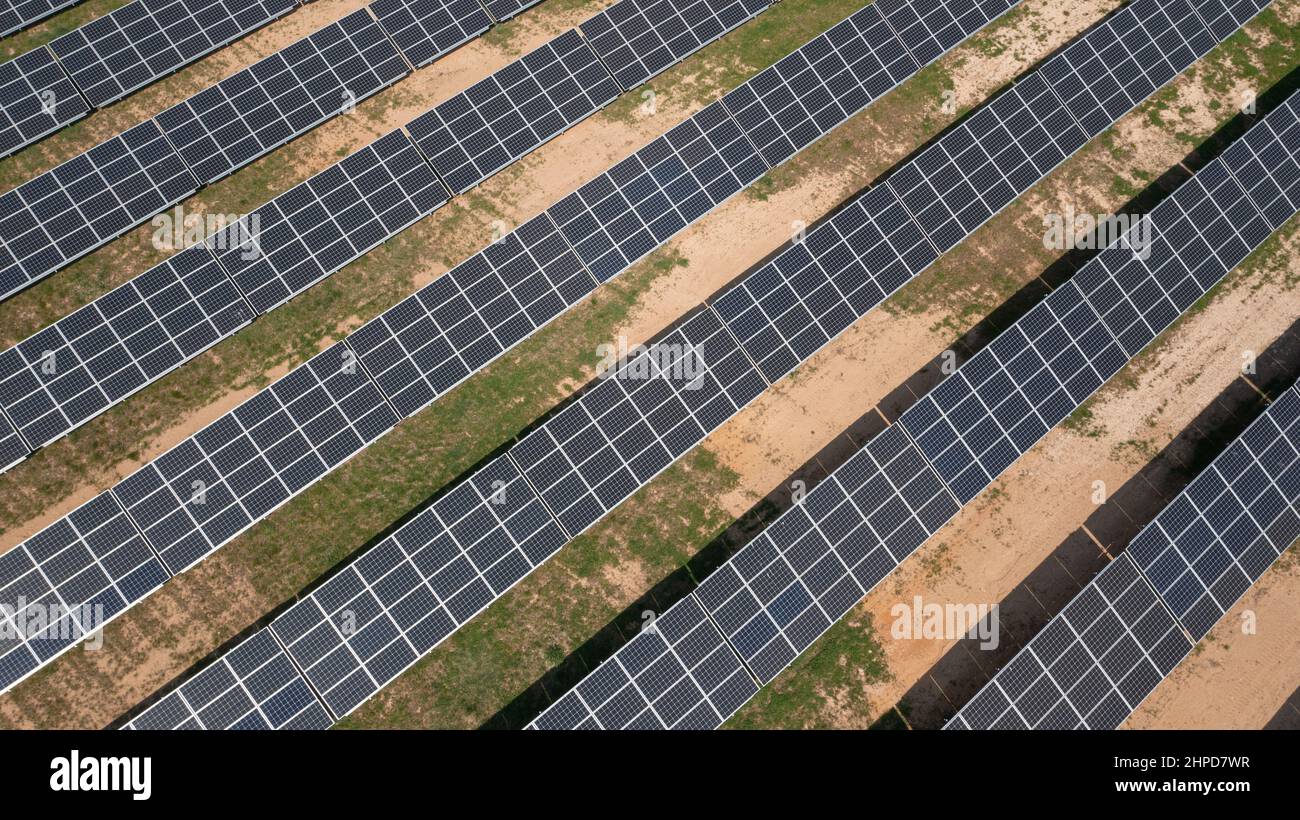 Array of Solar Panels generates Renewable Electric energy Stock Photo ...
