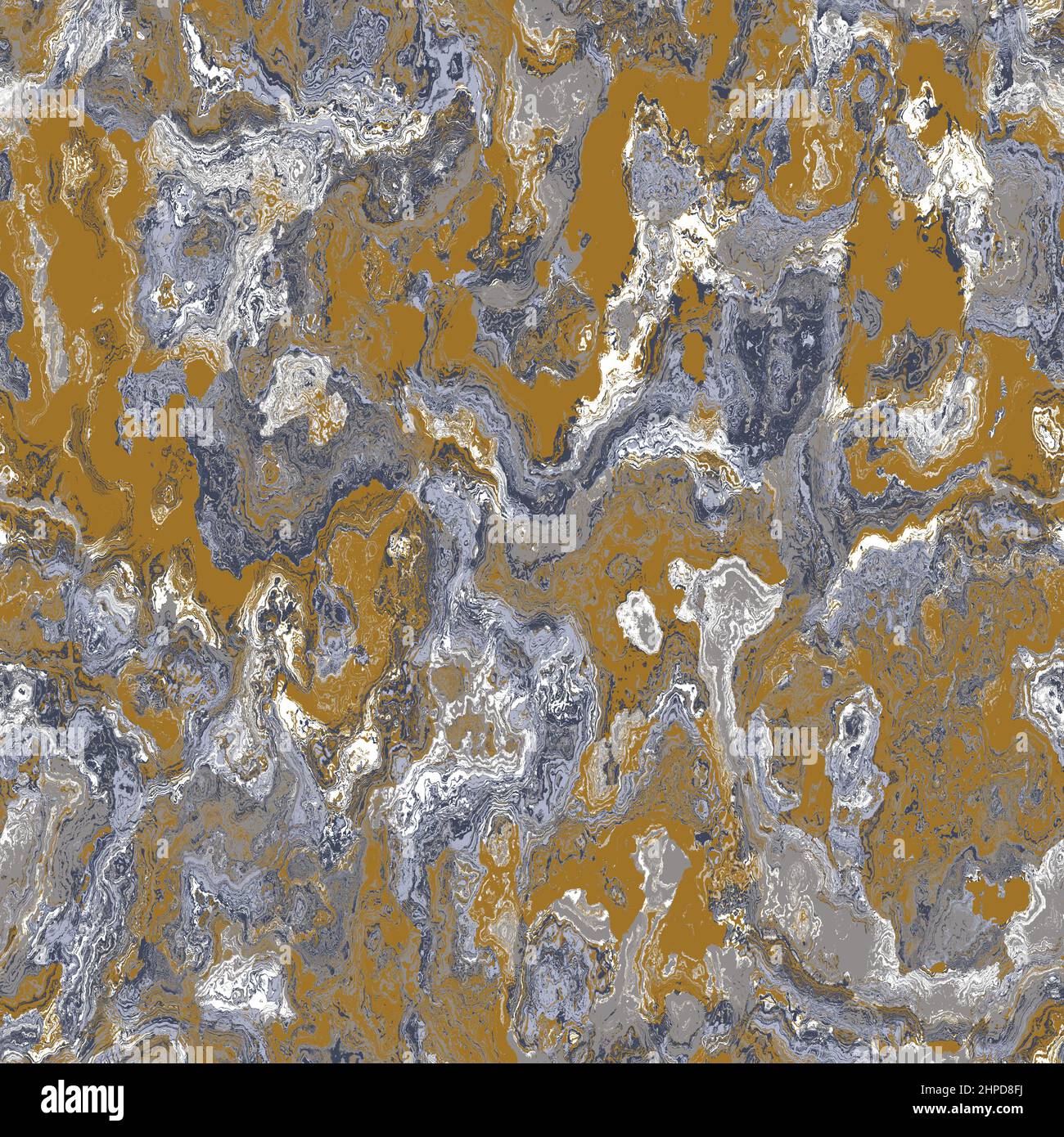 Navy blue yellow marbled seamless texture. Irregular color ink blotched ...